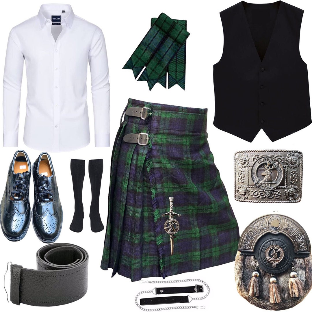 Men's Scottish Handmade 10 Pieces Kilt Set Bagpiper Kilt Outfit ...