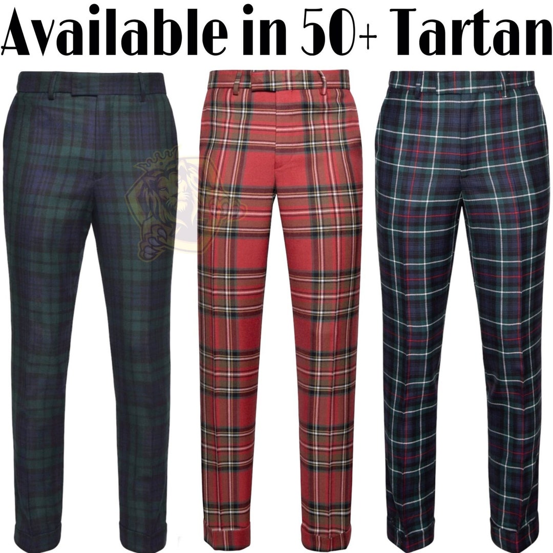 Men's Scottish Tartan Trousers Handmade Dress Pants for Wedding Golf ...