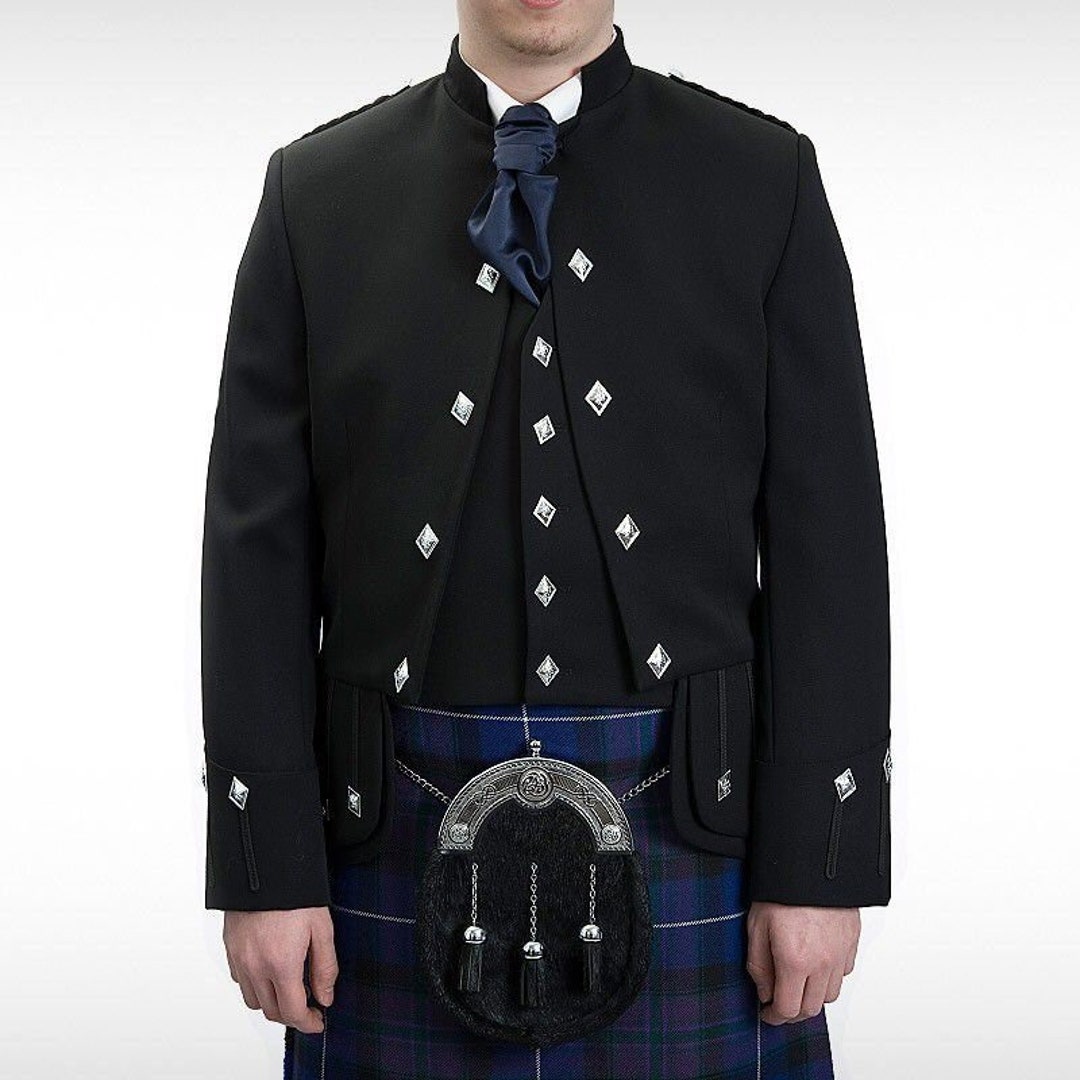 New Handmade Scottish Black Doublet Kilt Jacket With Vest Mens Military ...