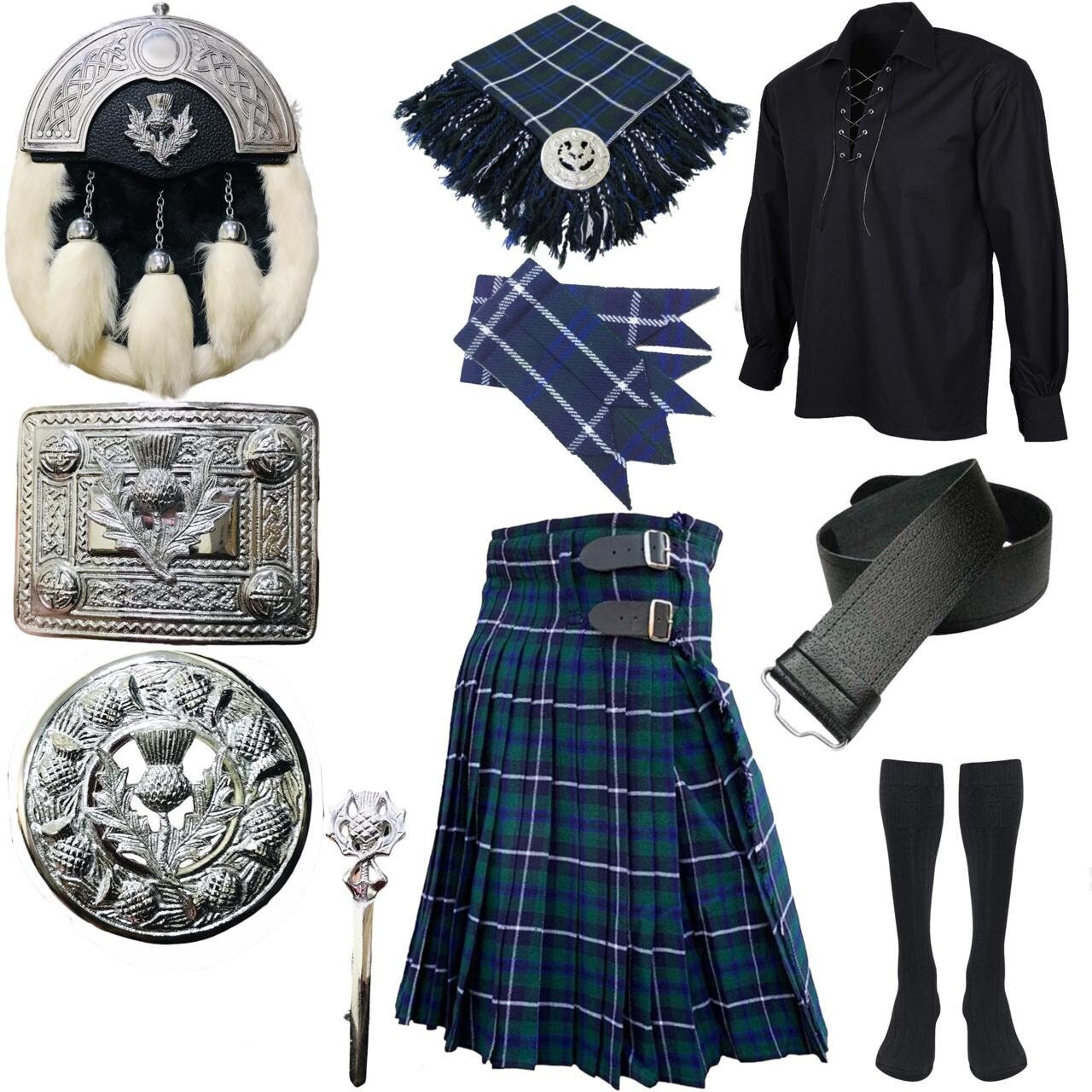 Men's Wedding Kilt Set Scottish Thistle Design 10 Pieces Traditional ...
