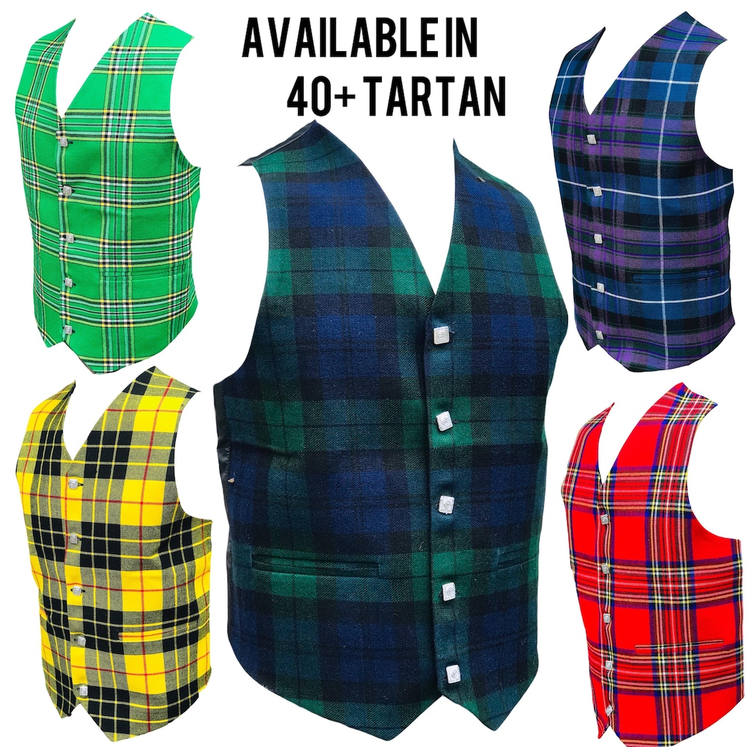 Men's Handmade Scottish Tartan Waistcoat Bias Cut 5 Buttons Kilt Vest ...