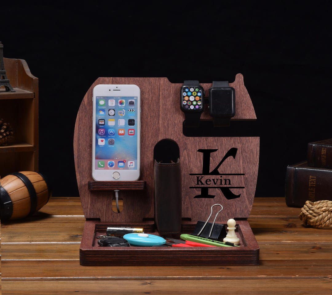 Personalized Wood Docking Station, Tech Organizer, Gift for Men - Etsy
