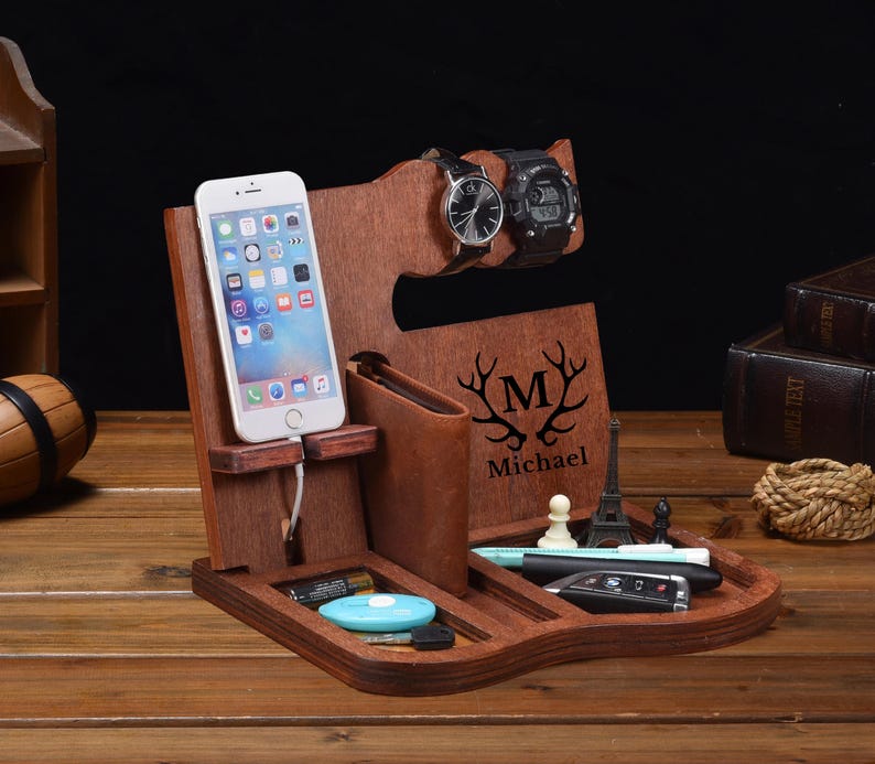 Personalized Wooden Docking Station, Nightstand Organizer, Men's Gift ...