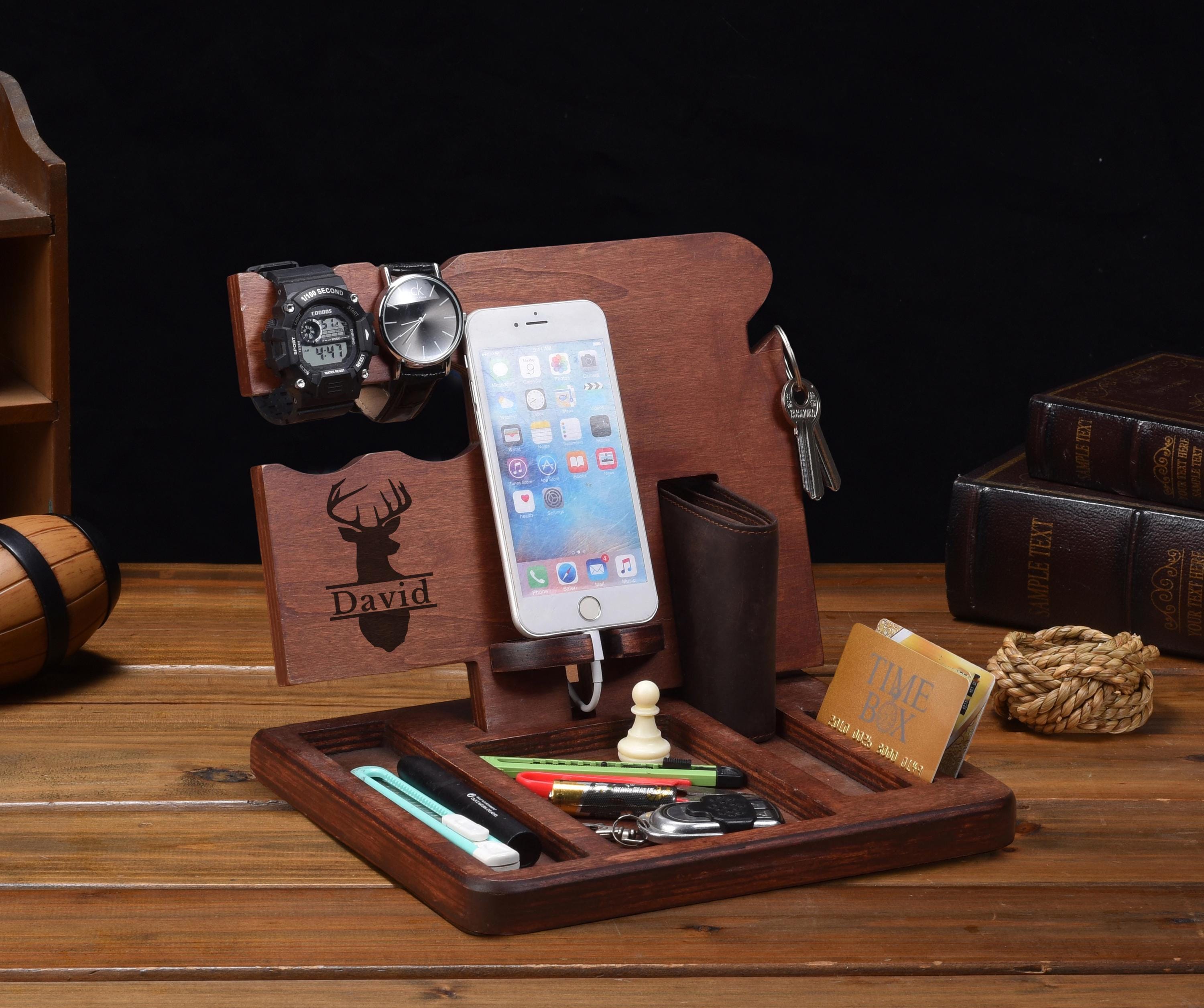 Personalized Wooden Docking Station, Nightstand Organizer, Tech Gift - Etsy