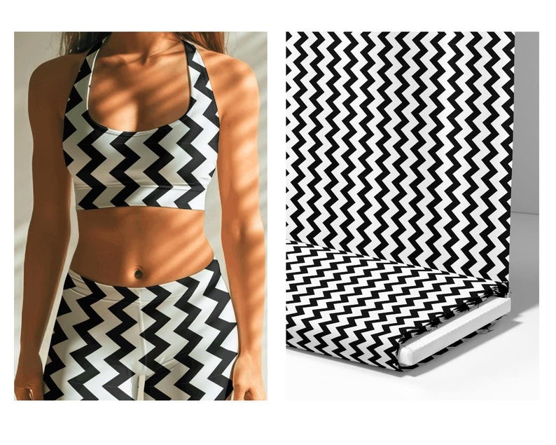 Black and White Zigzag Print Fabric – Eco-friendly Recycled Spandex ...
