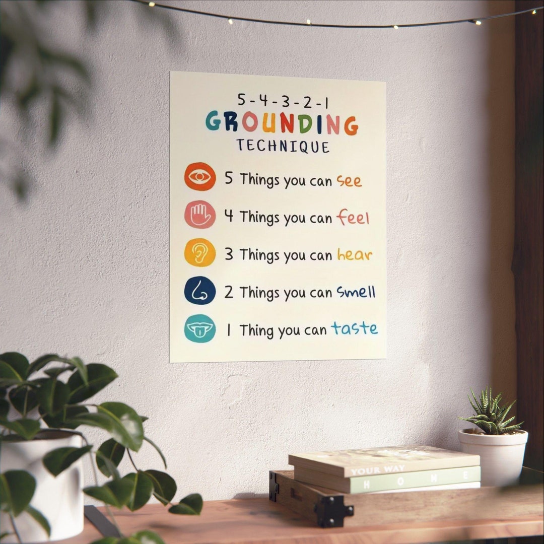 Grounding Technique Poster: Mental Health Coping Skills Wall Art (16x20 ...