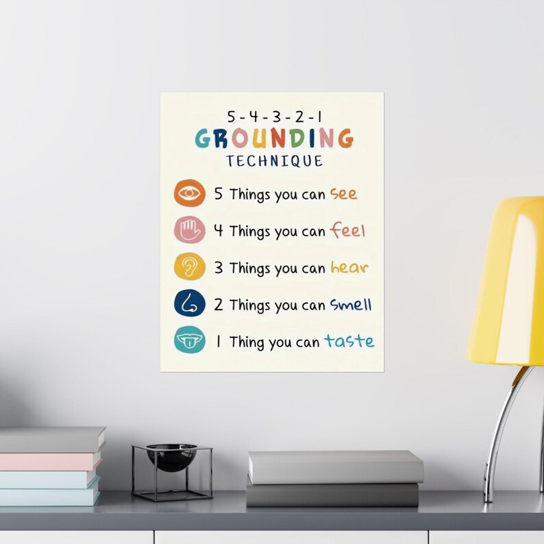 Grounding Technique Poster: Mental Health Coping Skills Wall Art (16x20 ...