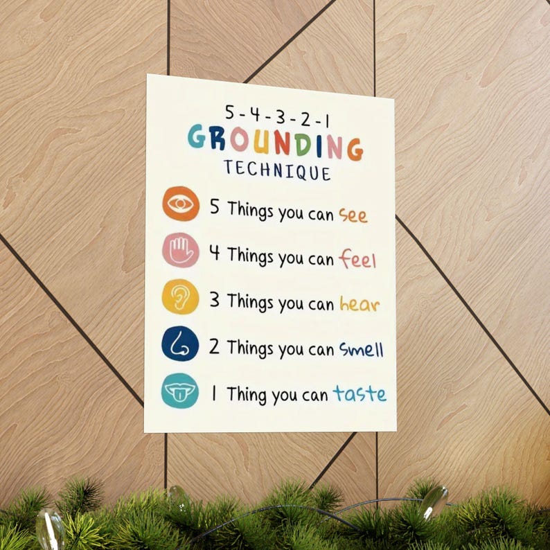 Grounding Technique Poster: Mental Health Coping Skills Wall Art (16x20 ...