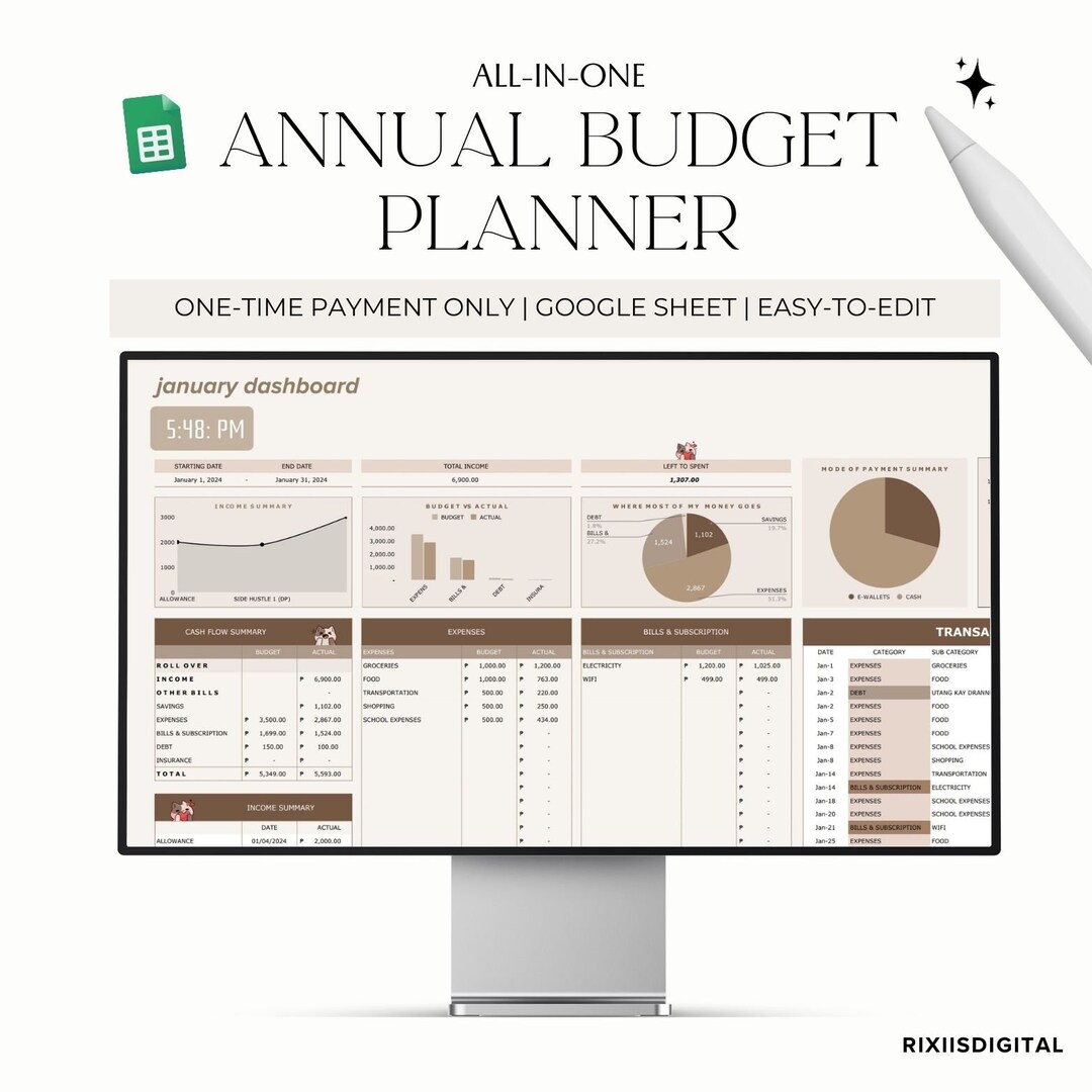 Monthly Budget Planner Google Sheet One Time Payment Aesthetic Brown ...