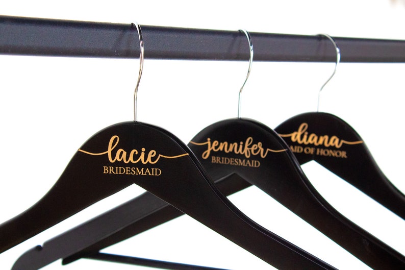 Pack of 10 Personalized Bridesmaid Hangers, Black Hangers, Bridesmaid ...