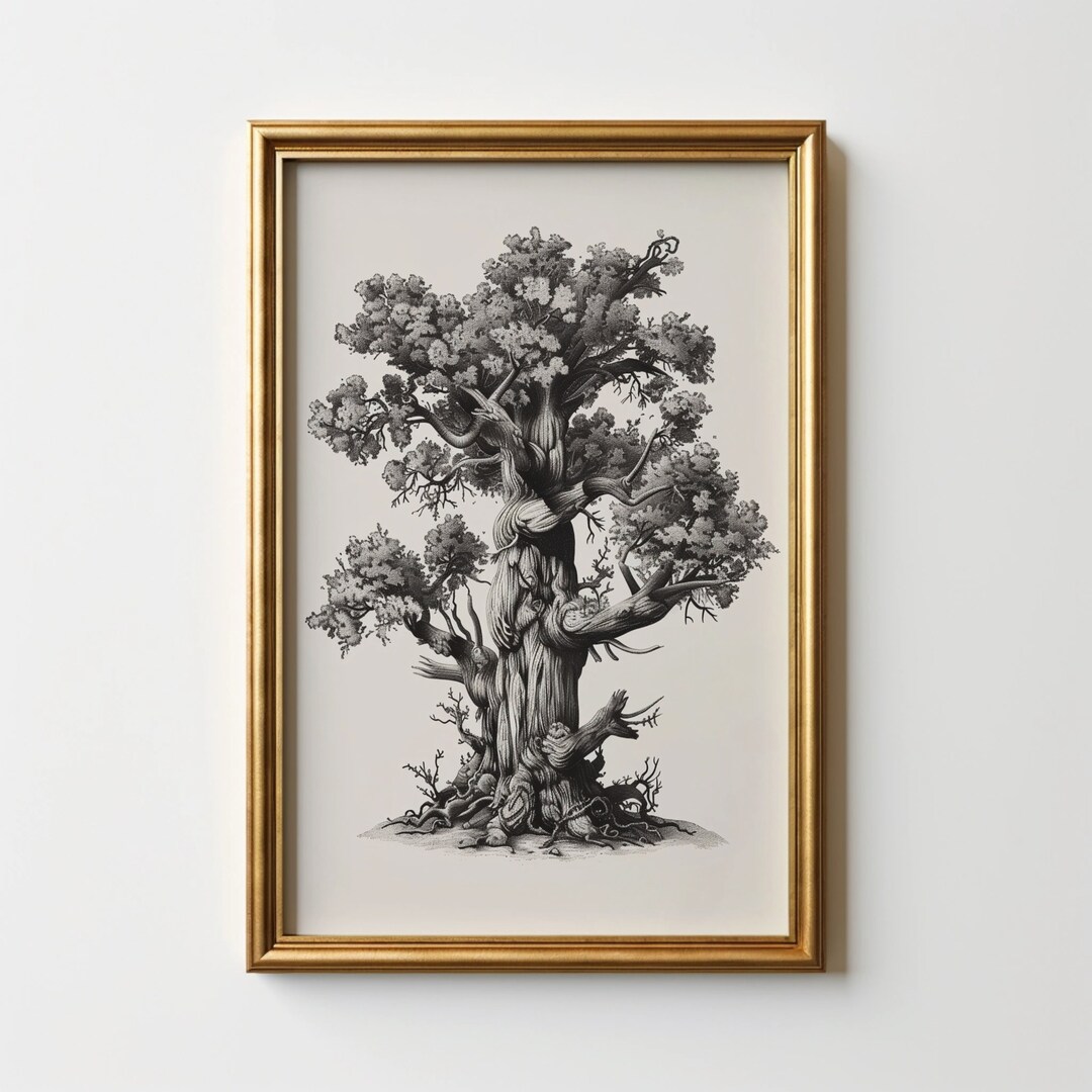 Vintage Antique Ancient Tree Drawing, Digital Download, Antique Neutral ...