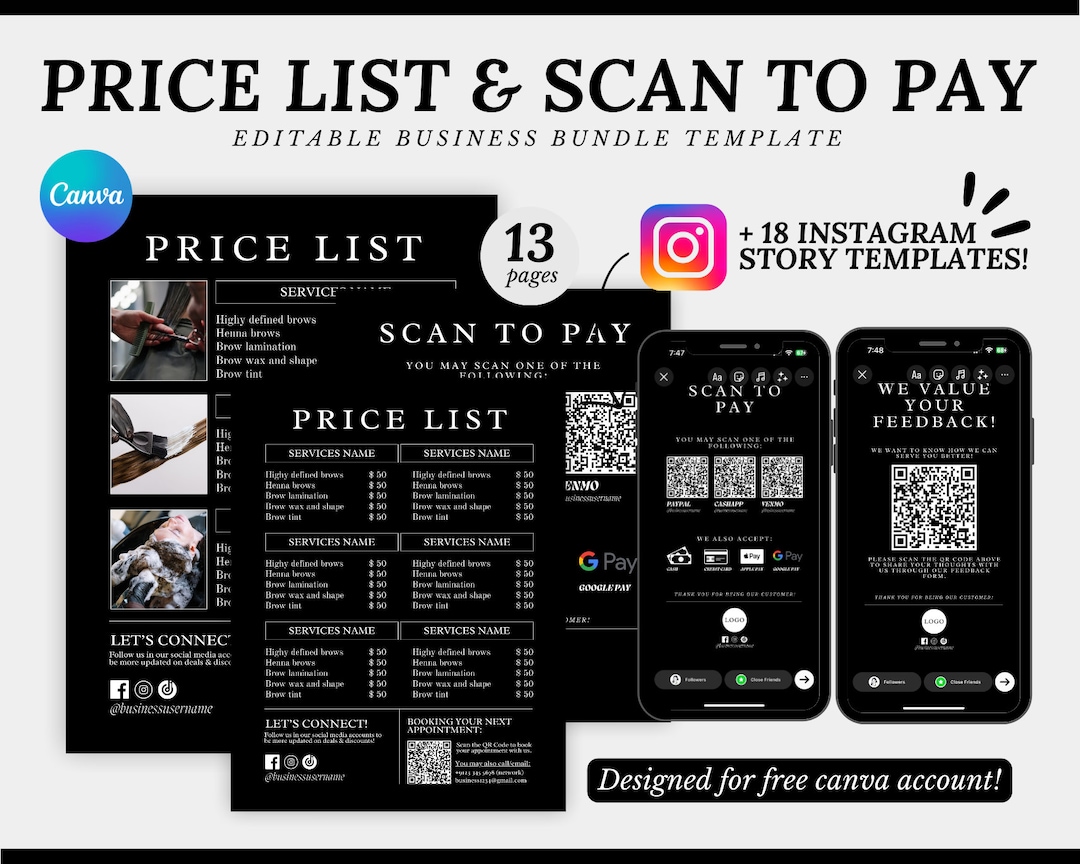 31 PAGES Price List Template, Scan to Pay, Scan QR, Business Bundle ...