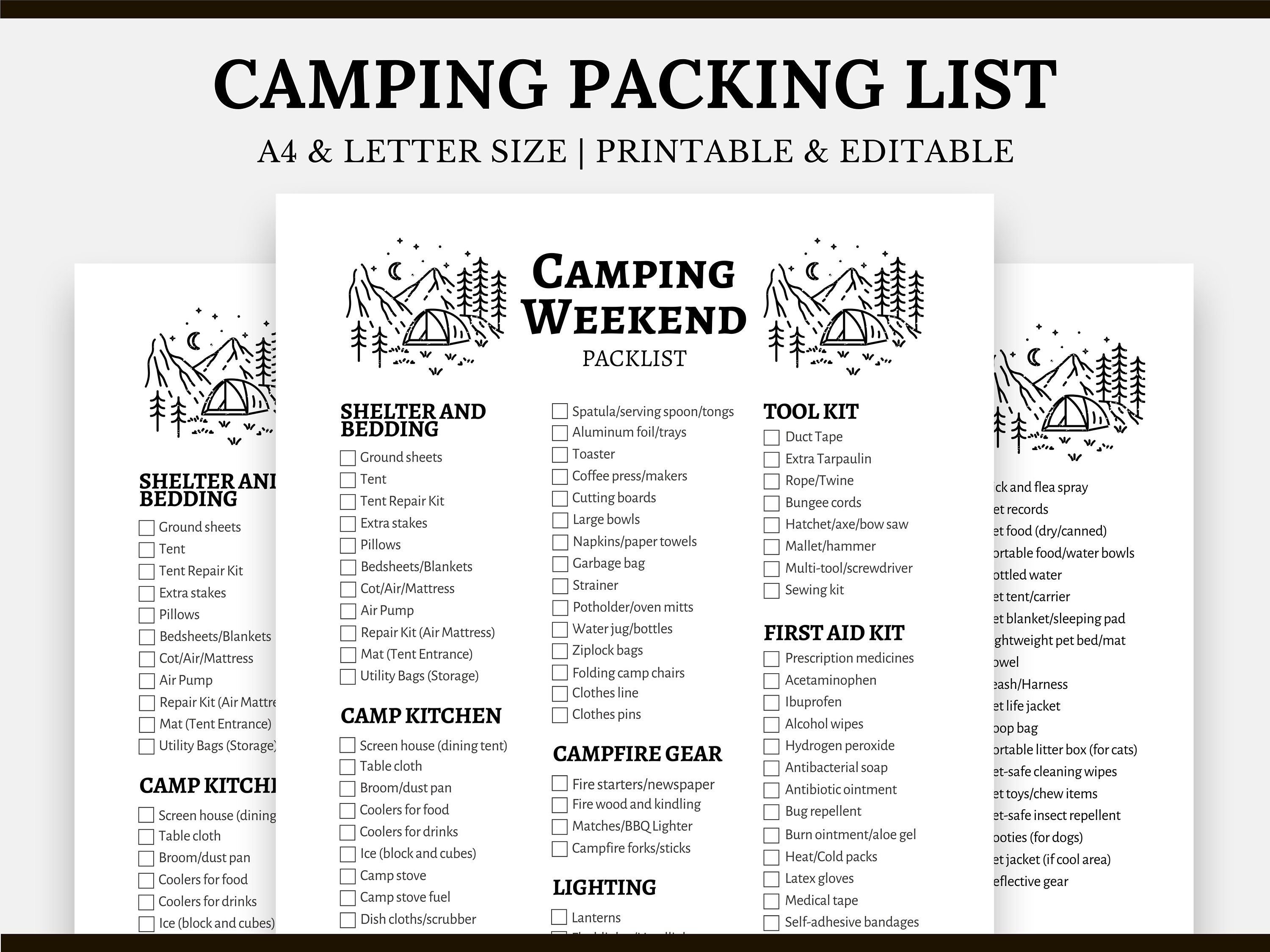 Camping Weekend Packing Checklist, Family Camping Weekend, Camping ...