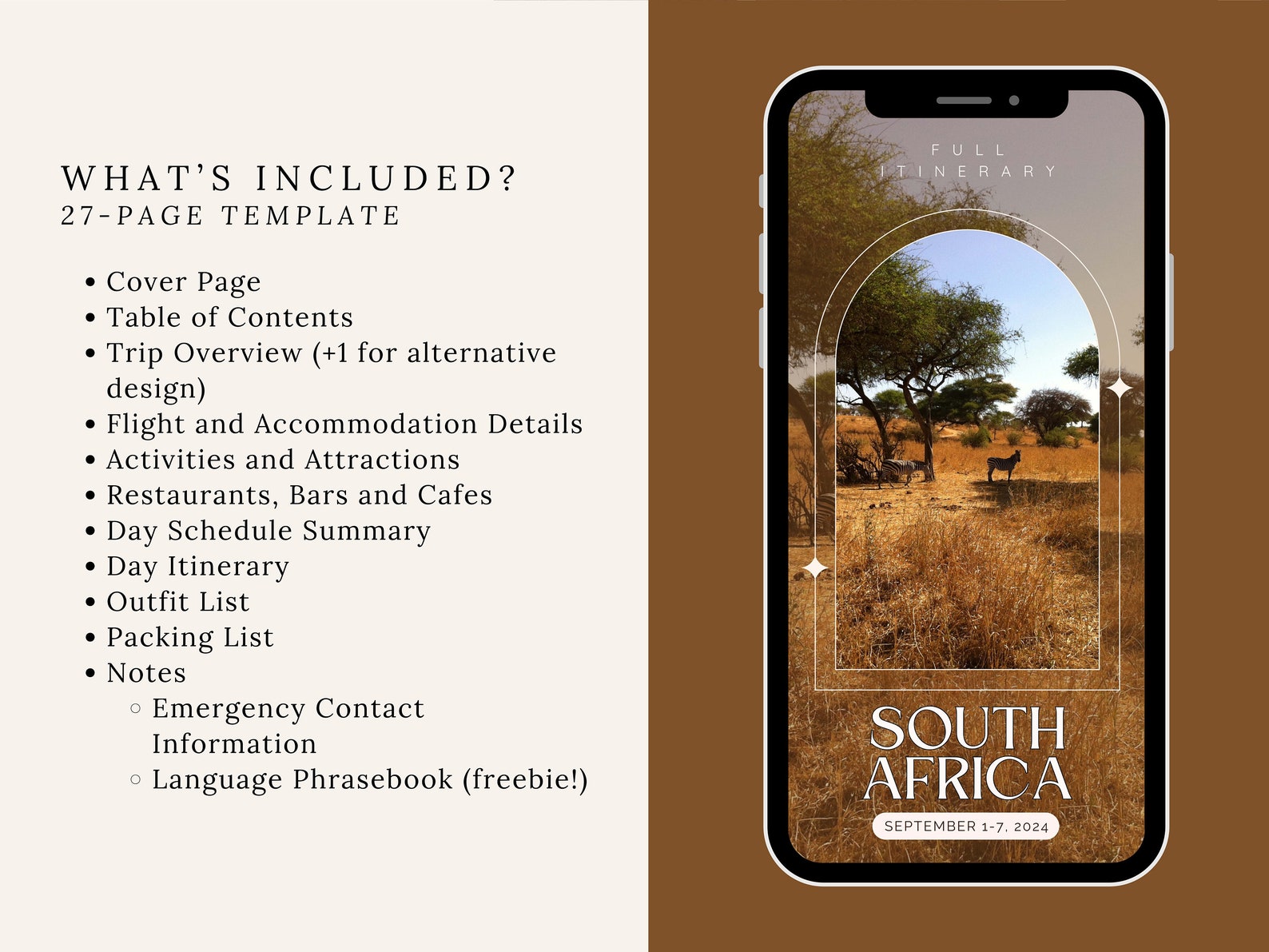 Editable Travel Itinerary Template, Instant Download, South Africa ...