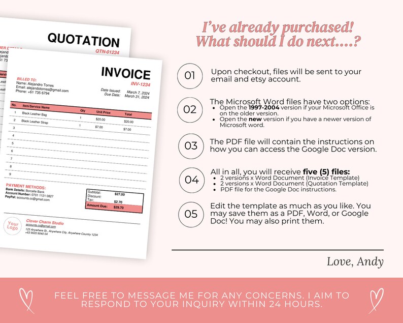 Invoice and Quotation Template Bundle, Editable Invoice and Quotation ...