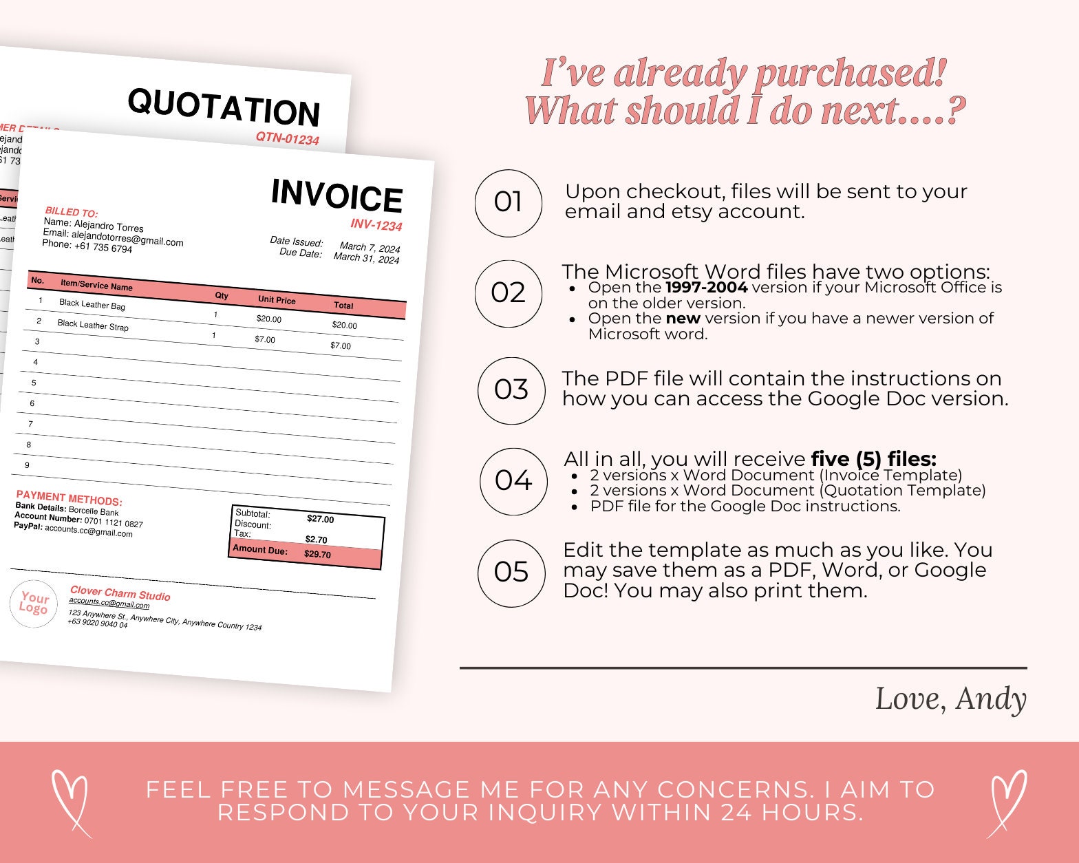 Invoice and Quotation Template Bundle, Editable Invoice and Quotation ...