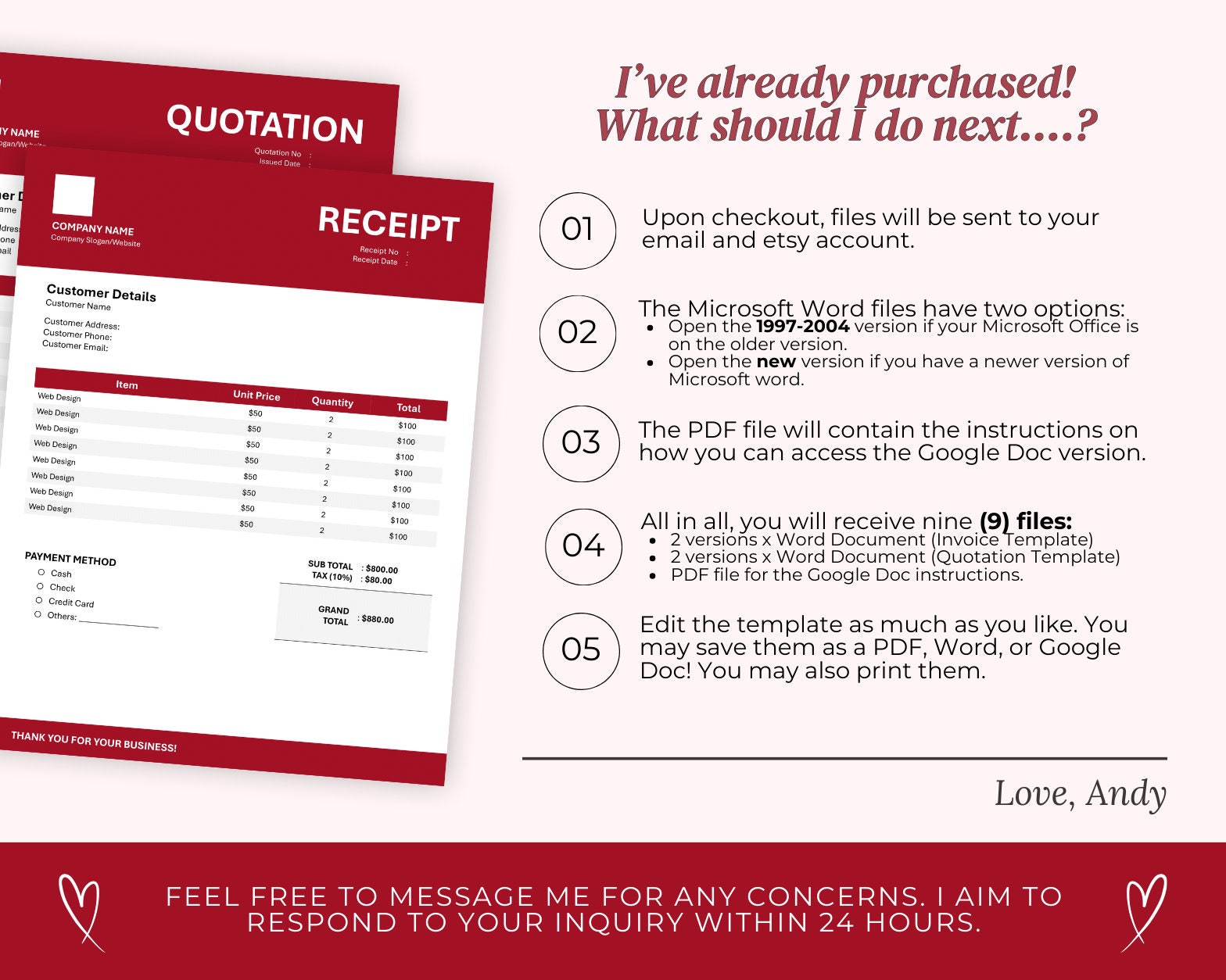 Business Bundle Template, Editable Invoice, Quotation, Purchase Order ...