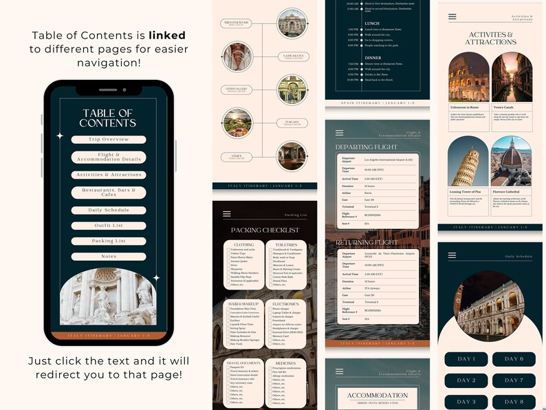 Editable Travel Itinerary Template, Instant Download, Italy Daily Travel Itinerary With Freebie ...