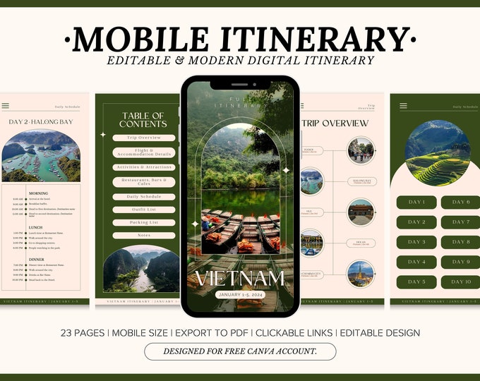 Editable Travel Itinerary Template, Instant Download, Vietnam Daily ...