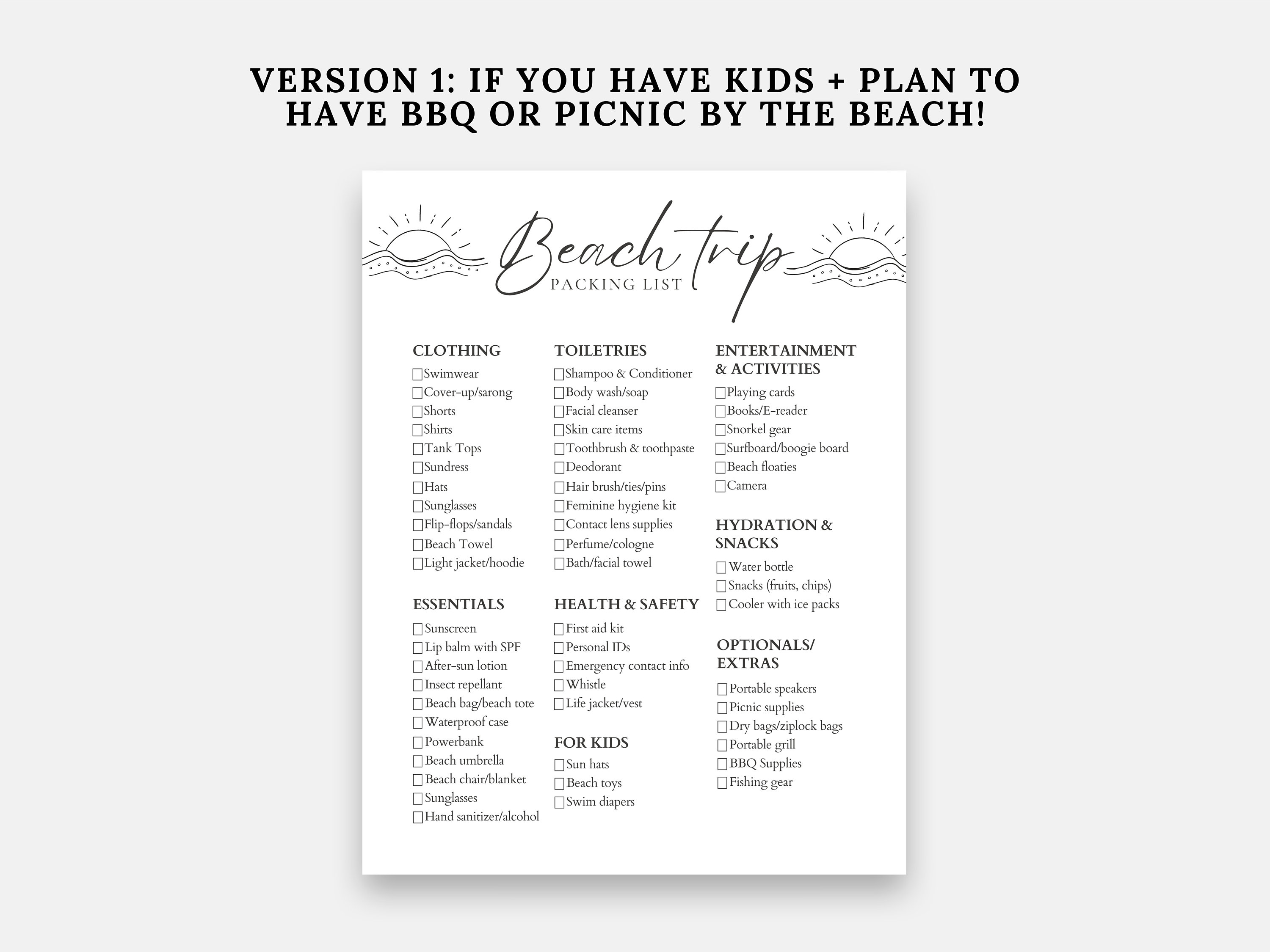 Beach Trip Packing Checklist, Family Beach Trip Essentials, Summer ...