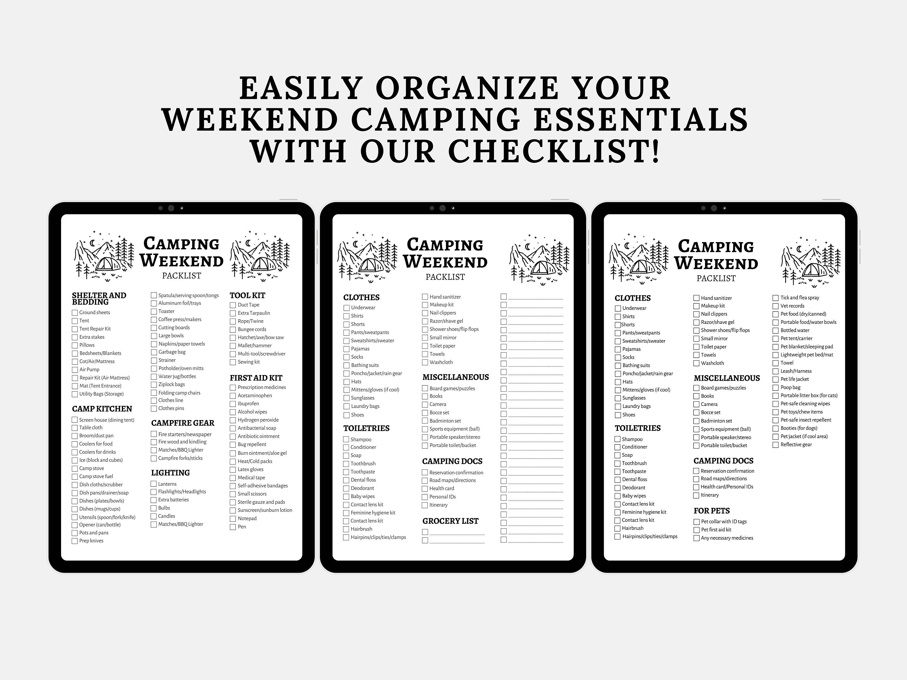 Camping Weekend Packing Checklist, Family Camping Weekend, Camping ...