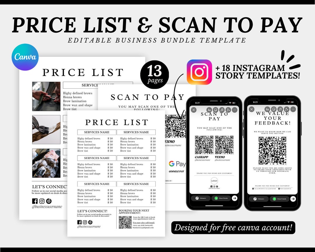 31 PAGES Price List Template, Scan to Pay, Scan QR, Business Bundle ...
