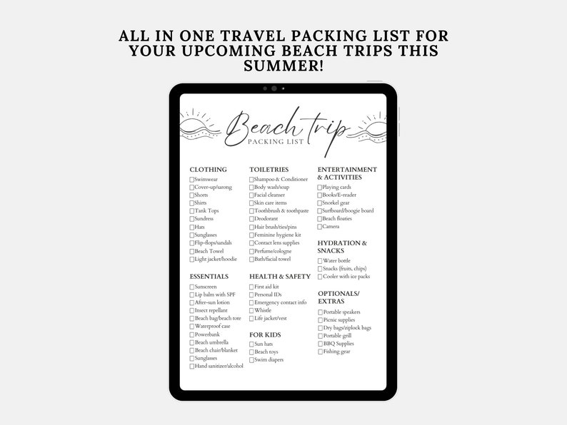 Beach Trip Packing Checklist, Family Beach Trip Essentials, Summer ...