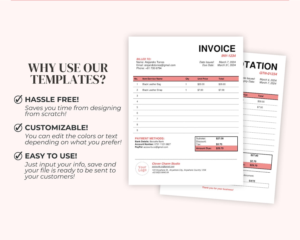 Invoice and Quotation Template Bundle, Editable Invoice and Quotation ...
