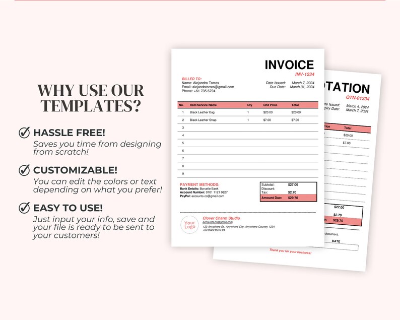 Invoice and Quotation Template Bundle, Editable Invoice and Quotation ...