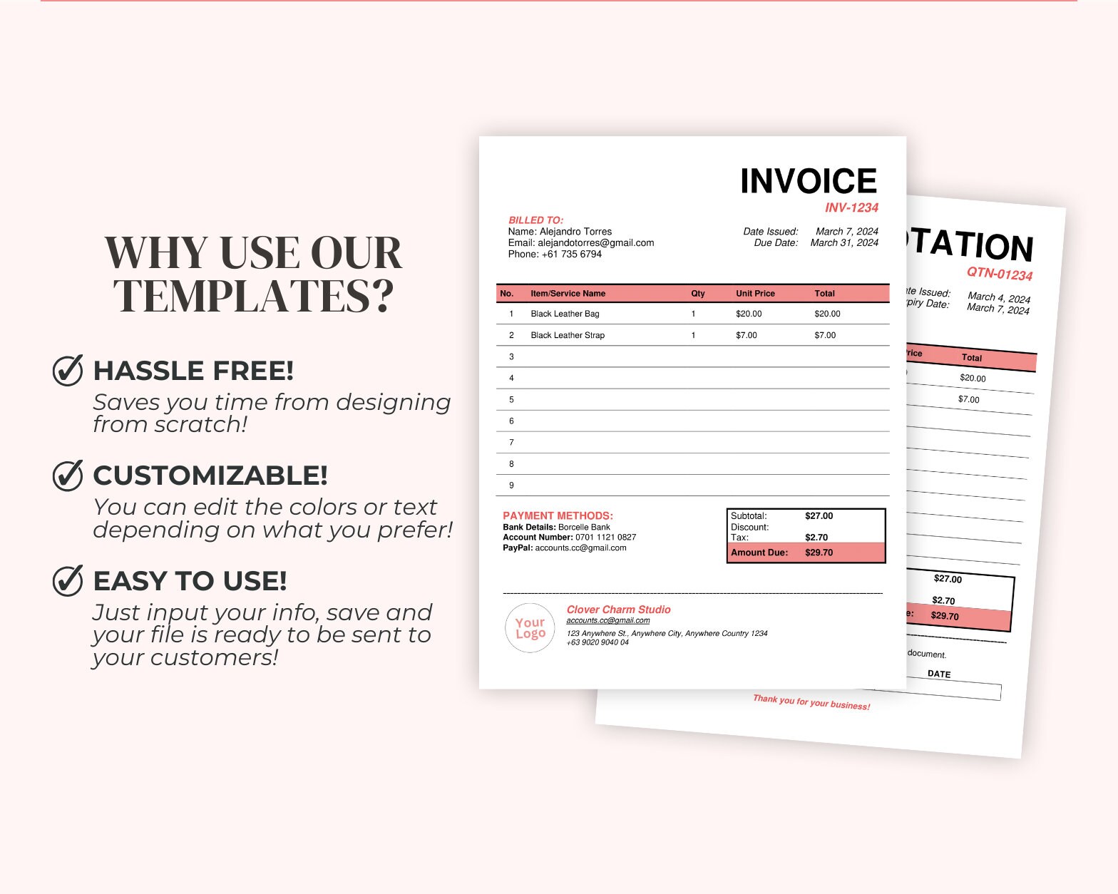 Invoice and Quotation Template Bundle, Editable Invoice and Quotation ...