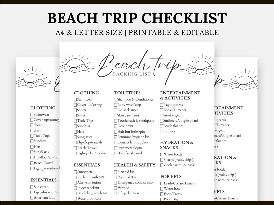 Beach Trip Packing Checklist, Family Beach Trip Essentials, Summer ...