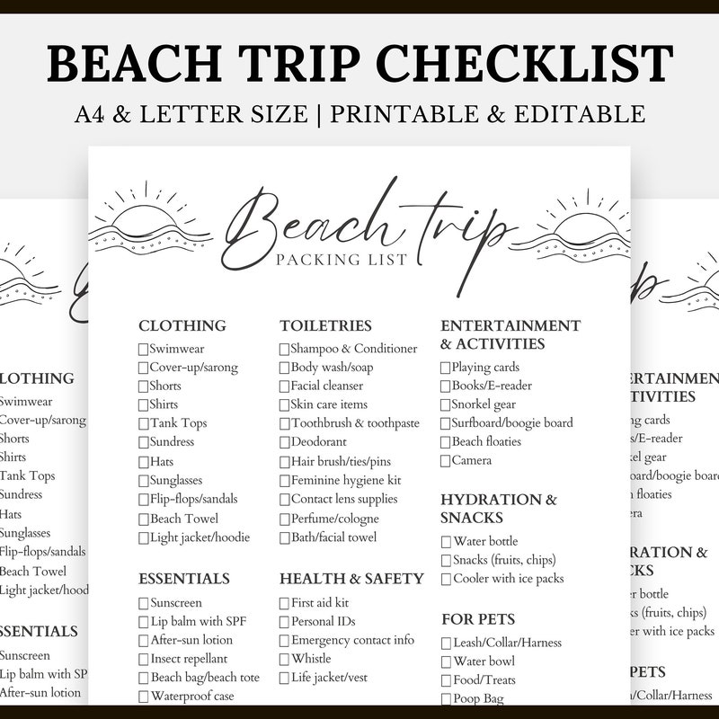 Beach Checklist for Traveling - Etsy