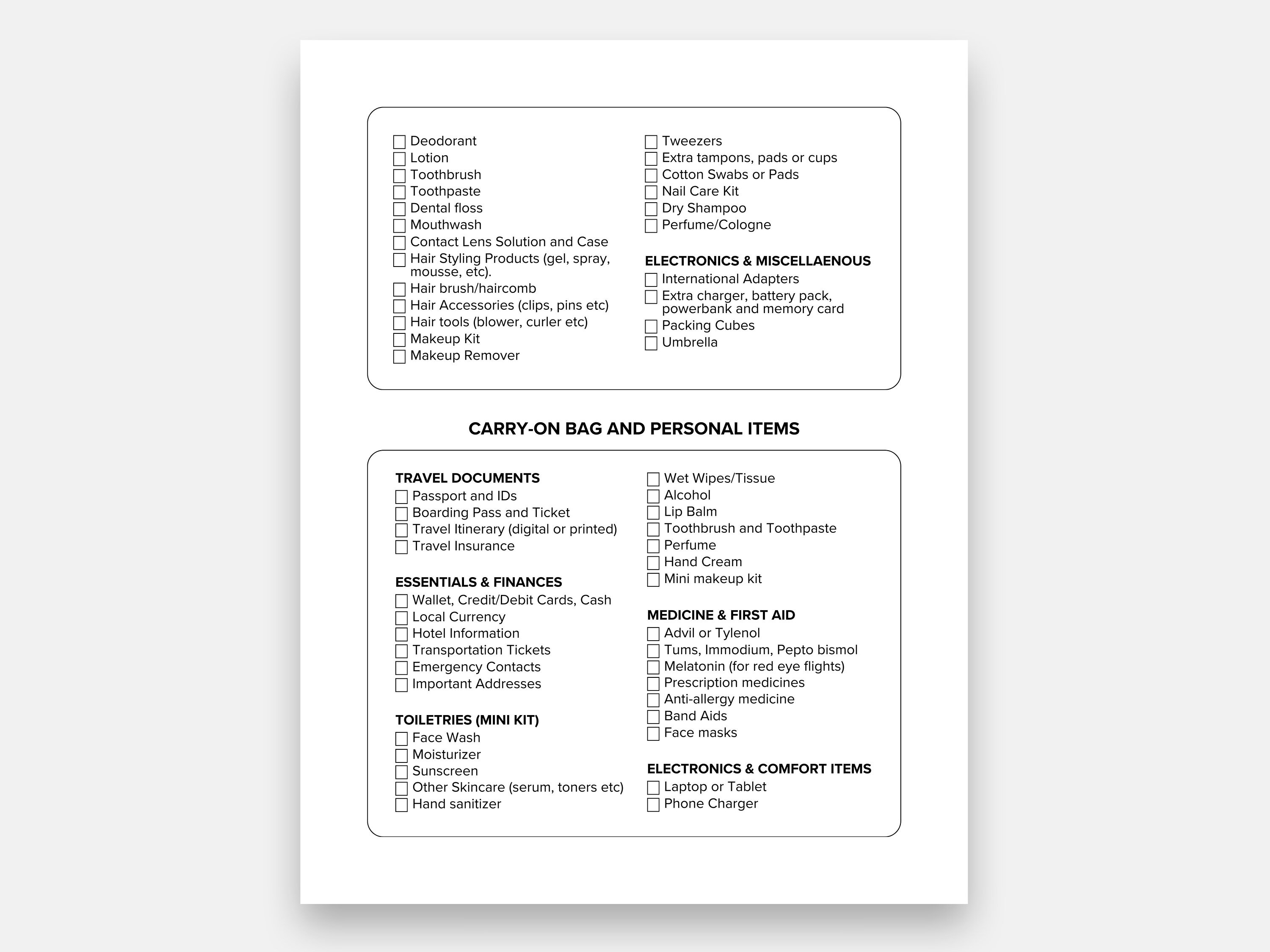 Travel Packing List, International Travel Checklist, Editable and ...