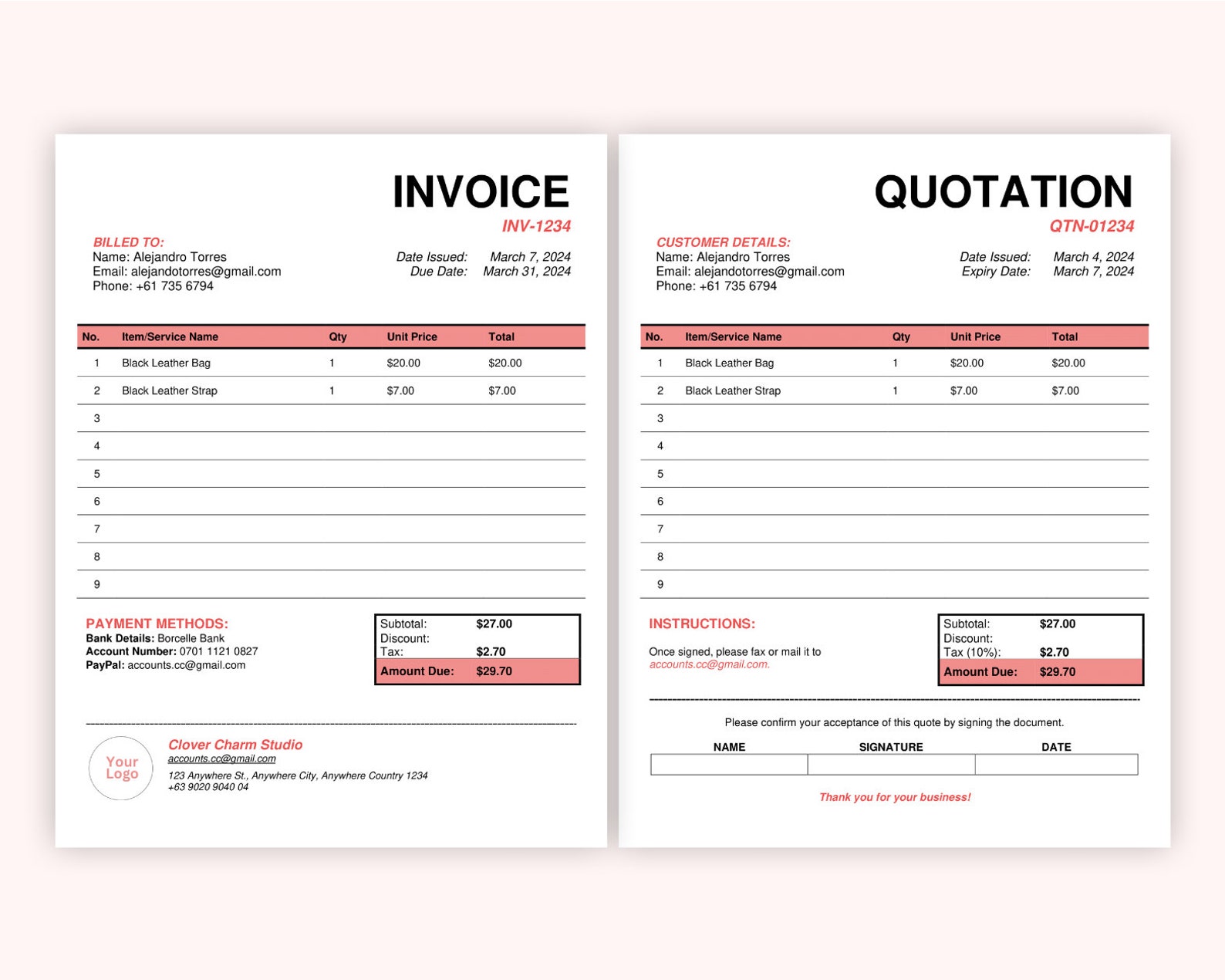 Invoice and Quotation Template Bundle, Editable Invoice and Quotation ...