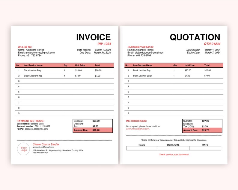 Invoice and Quotation Template Bundle, Editable Invoice and Quotation ...