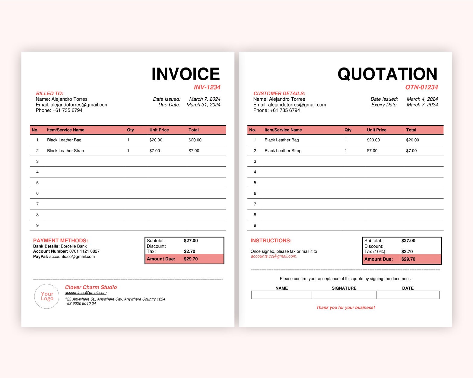 Invoice and Quotation Template Bundle, Editable Invoice and Quotation ...