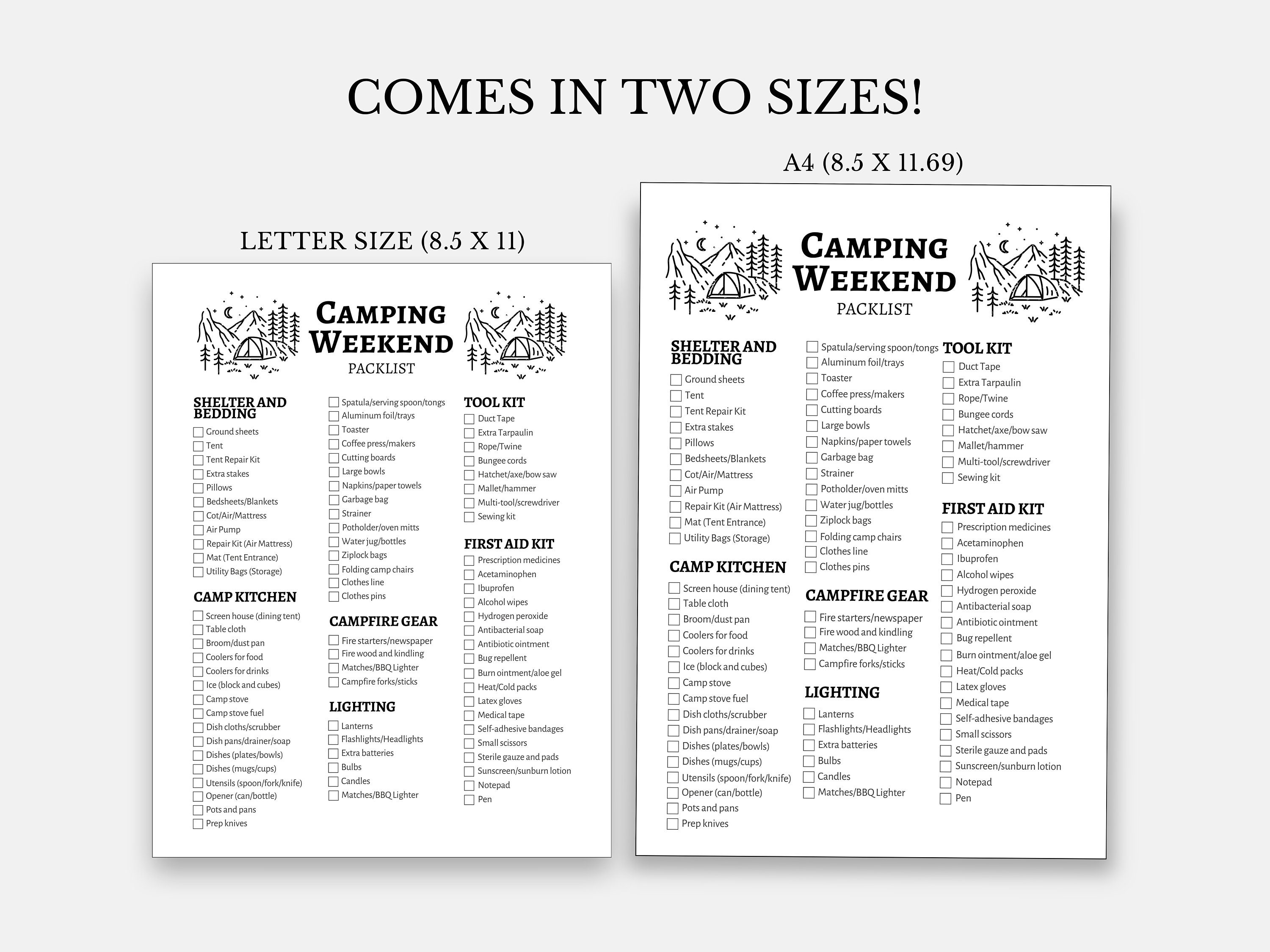 Camping Weekend Packing Checklist, Family Camping Weekend, Camping ...