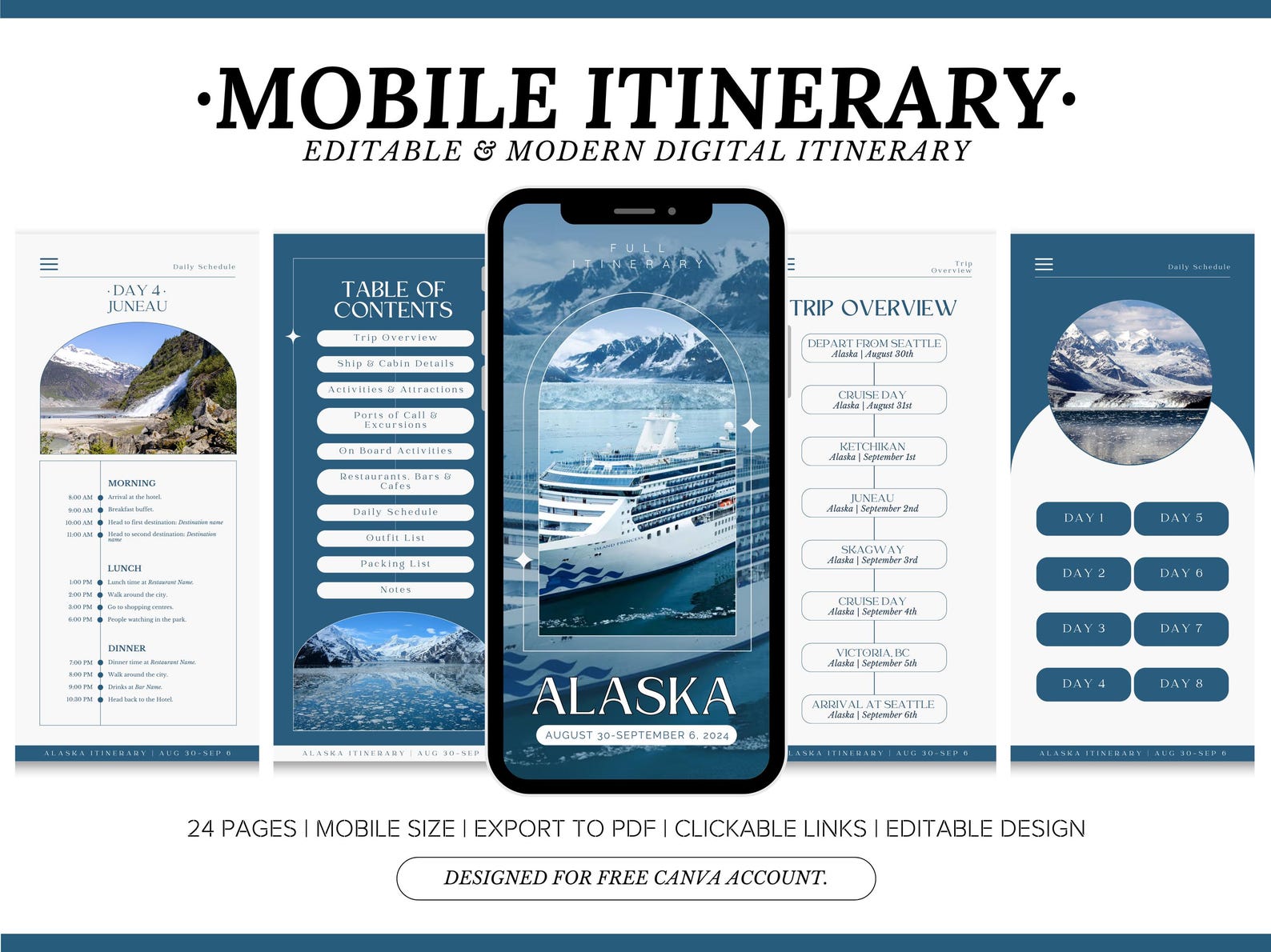Editable Cruise Itinerary Template, Instant Download, Alaska Daily ...
