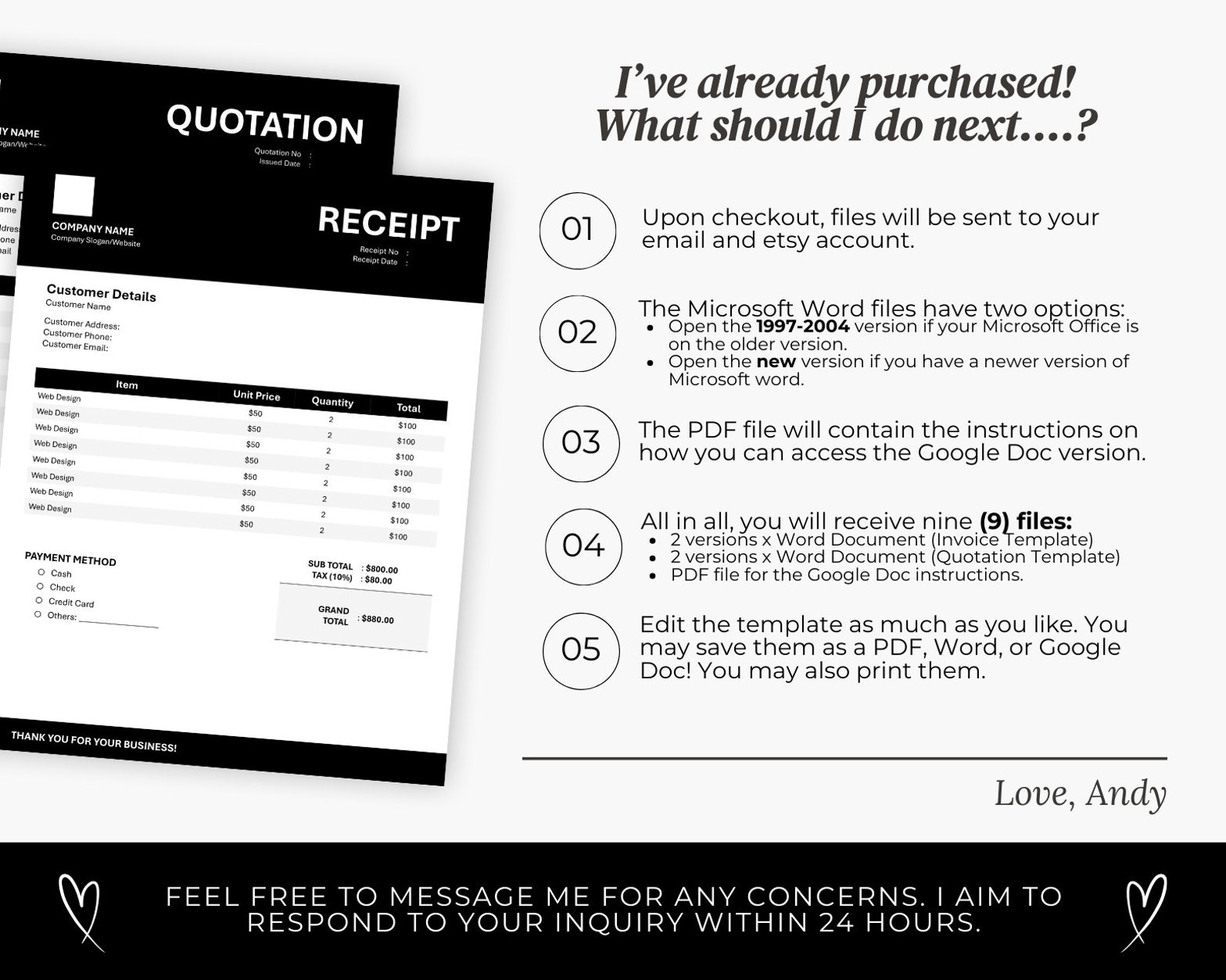 Business Bundle Template, Editable Invoice, Quotation, Purchase Order ...