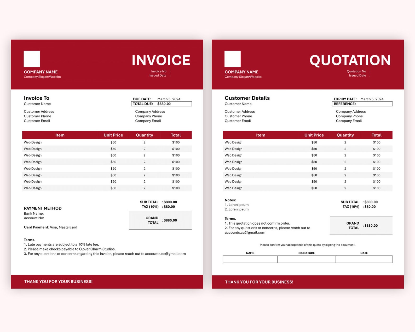 Business Bundle Template, Editable Invoice, Quotation, Purchase Order ...