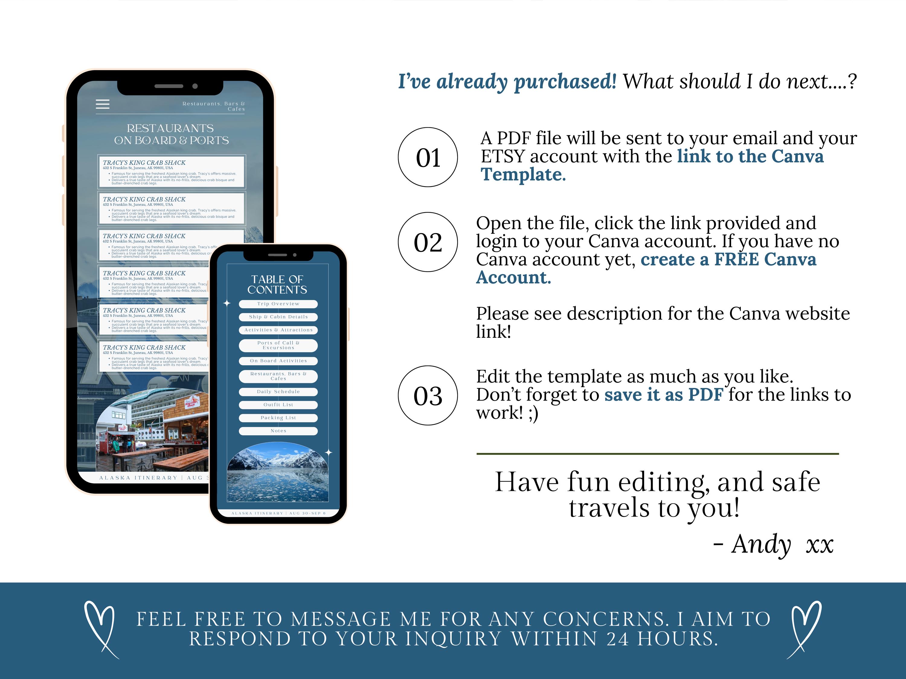 Editable Cruise Itinerary Template, Instant Download, Alaska Daily ...