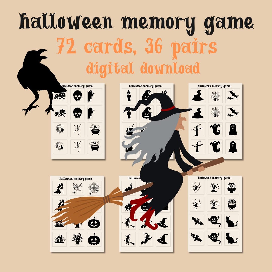 Halloween Memory Game for Kids Ages 4-8, 72 Cards, Matching Card Game ...