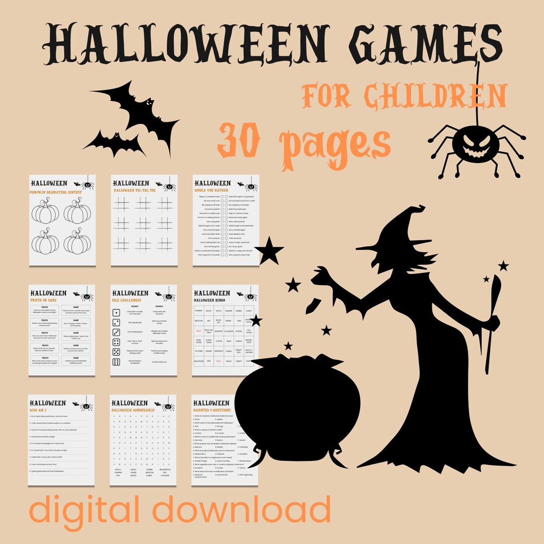 Halloween Activity Bundle for Kids – Printable Games, 30 Pages, Digital ...