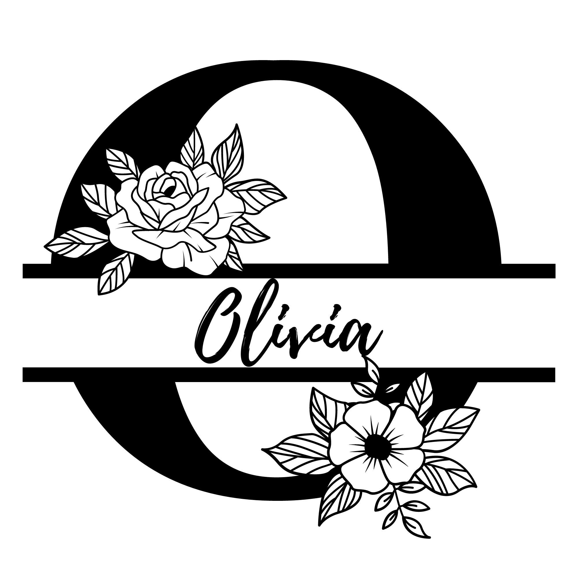 Floral Split Monogram Svg, Jpg, Png, Pdf, Flower Monogram Clipart ...