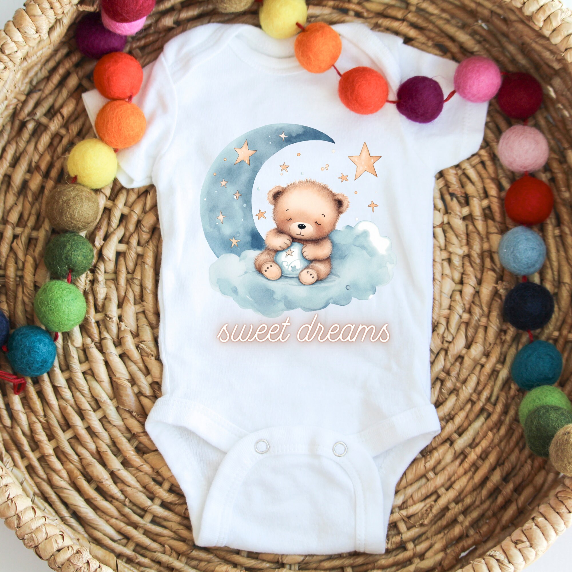 Watercolor Teddy Bear Sleeping on Moon Clipart for Boy, Watercolor Baby ...