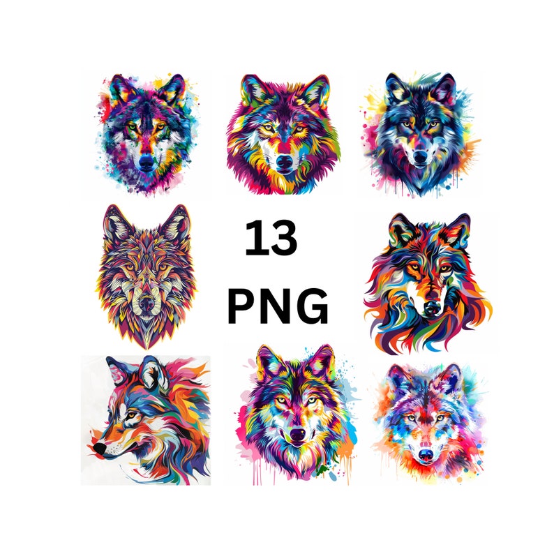 13 Wolf Clipart Bundle PNG, Watercolor Wolf PNG, Polar Wolf Pack SVG ...