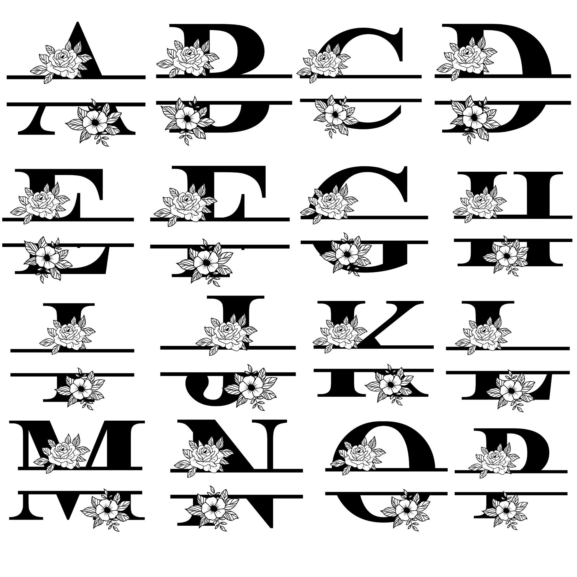 Floral Split Monogram Svg Bundle, Floral Lettering, Monogram Png Fonts ...