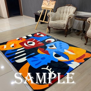 Japan Wave Rug, Fish Theme Rug, Japan Fish Rug, Blue Art Rug, Blue ...