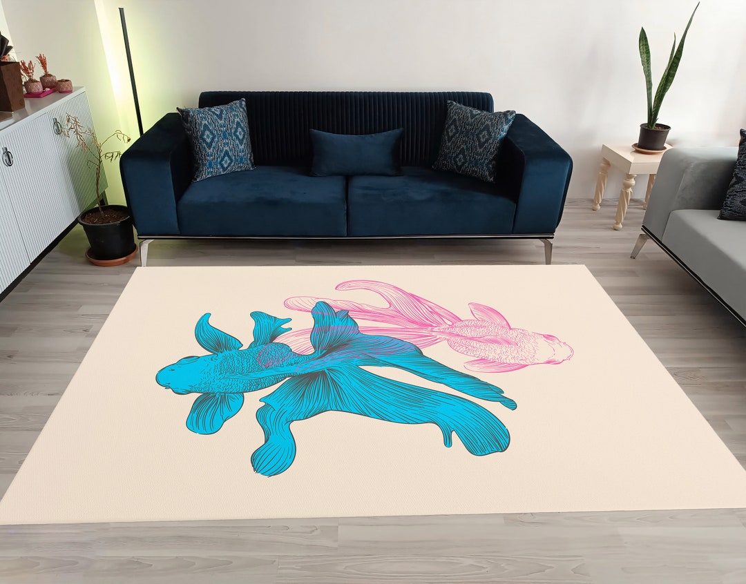 Japan Fish Rug, Koi Fish Rug, Japanese Rug, Home Decor, Minimalist Rug ...