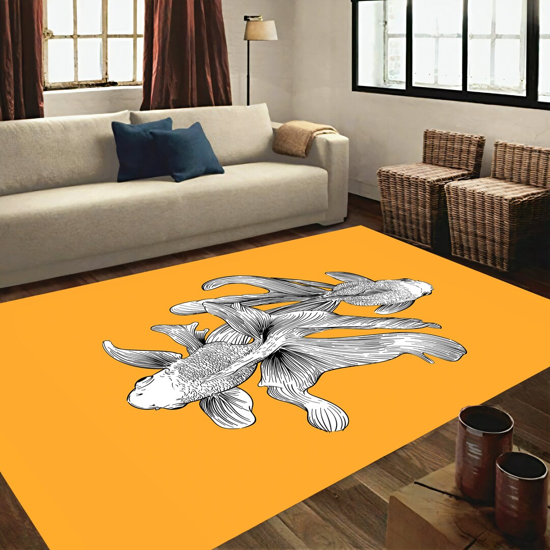 Koi Fish Art Rug, Koi Fish Figure Rug, Fish Decor, Koi Fish Print Rug ...